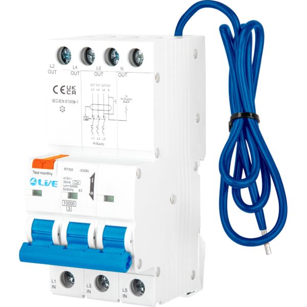 Live Electrical 63A 3P+N A-Type Bi-Directional RCBO C Curve 10kA – RTN363C-030N at TEW Electrical